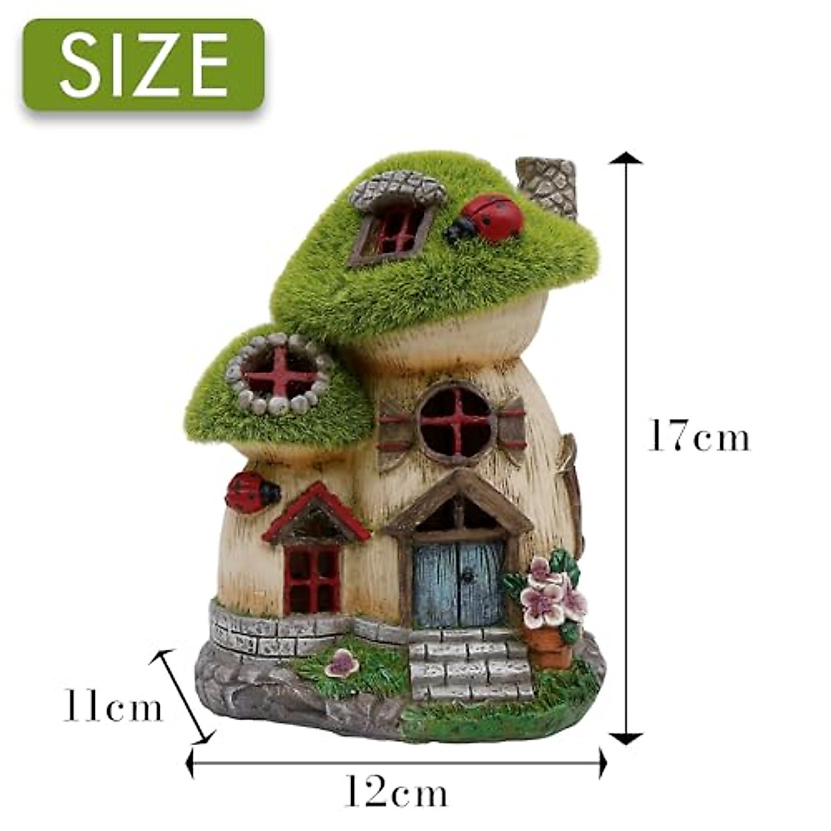 TERESA'S COLLECTIONS Mushroom Garden Statues with Outdoor Solar Light, Green Flocked Fall Decorations for Home, Resin Fairy House Accessories Outdoor Fall Decor Yard Lawn Ornaments Gifts for Mom 6.6“