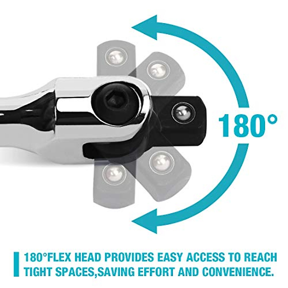 DURATECH 3-Piece Breaker Bar Set, 1/4'', 3/8'' & 1/2'' Drive Breaker Bars Heavy Duty, 6", 10", 15" Length, with 180° Rotatable Head, Spring-loaded Detent Ball, Premium Chrome Alloy Made