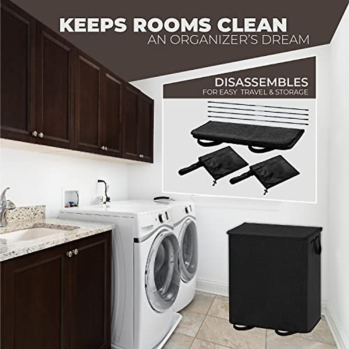 Bartnelli Double laundry hamper basket With 2 Removable bags | collapsible baskets for dirty clothes or baby clothing, Waterproof Material Outdoor-Safe foldable pop up bin, Easy Assembly