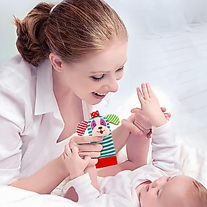 BLOOBLOOMAX Baby Infant Rattle Socks Toys, Sock rattles for Babies 0-24 Months Baby Animal Foot Finder Learning Toy (Cotton A)