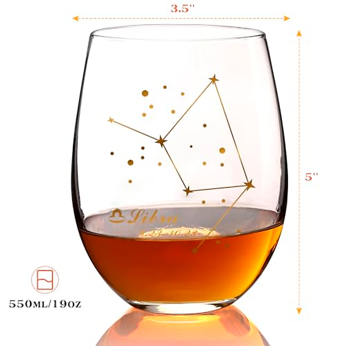 HOHY Libra Wine Glass Libra Gift 20oz, Libra Stemless Wine Glass, Constellation Glasses Zodiac Sign Define Design, Horoscope Gift, Astrology Gifts for Women Men