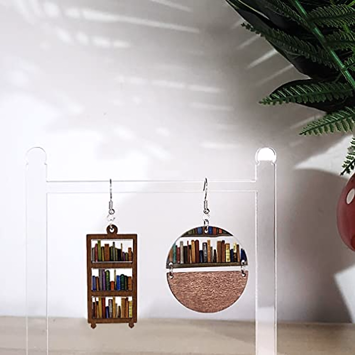HILOLOA Acrylic Wooden Book Earrings Classic Stitching Bookshelf Earring Teacher Dangle Jewerlry Small Bookcase Jewelry for Teacher Women Student (acrylic bookshelf earring)
