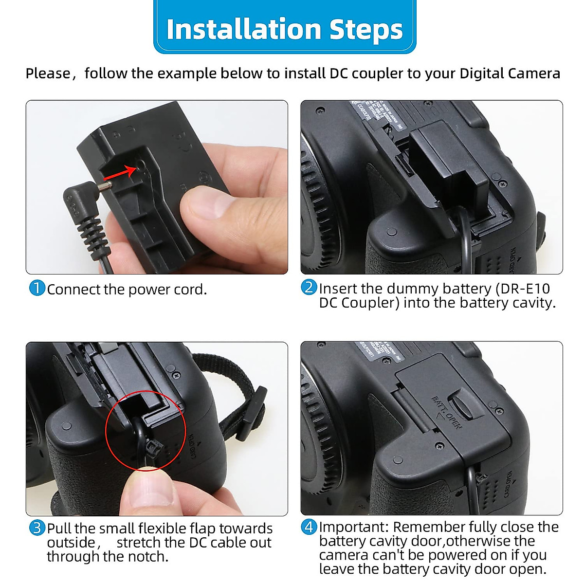 Glorich ACK-E10 AC Power Adapter DR-E10 DC Coupler LP-E10 Dummy Battery Power Supply Kit for Cameras Canon EOS 1100D 1200D 1300D 1500D 2000D Rebel T3 T5 T6 T7 Kiss X50 X70 X80 X90