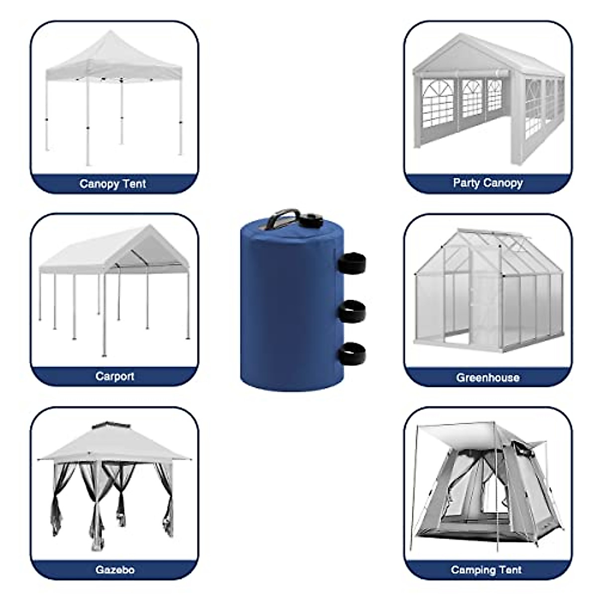ABLEM8CANOPY Canopy Water Weights Set of 4, 88 LB Water Tent Weights, Heavy Duty Canopy Weights Bags for Pop up Canopy Tent Legs(10L, Navy)