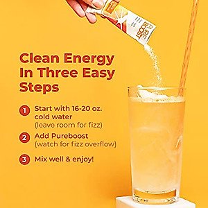 Pureboost Clean Energy Drink Mix + Immune System Support. Sugar-Free Energy with B12, Multivitamins, Antioxidants, Electrolytes (Combo Pack, 30 Stick Packs)