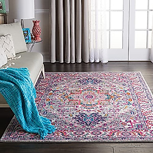 Nourison Passion Bohemian Light Grey/Pink 5'3" x 7'3" Area -Rug, Easy -Cleaning, Non Shedding, Bed Room, Living / Dining Room, Kitchen (5x7)