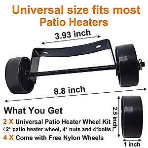 2 Pack Universal Patio Heater Wheel Kit-Propane Gas Patio Heater Wheels Replacement Universal Movable Wheel Patio Heater Parts Outdoor Umbrella Gas Heater Wheel Kit Gas Liquefied Gas Patio Heater