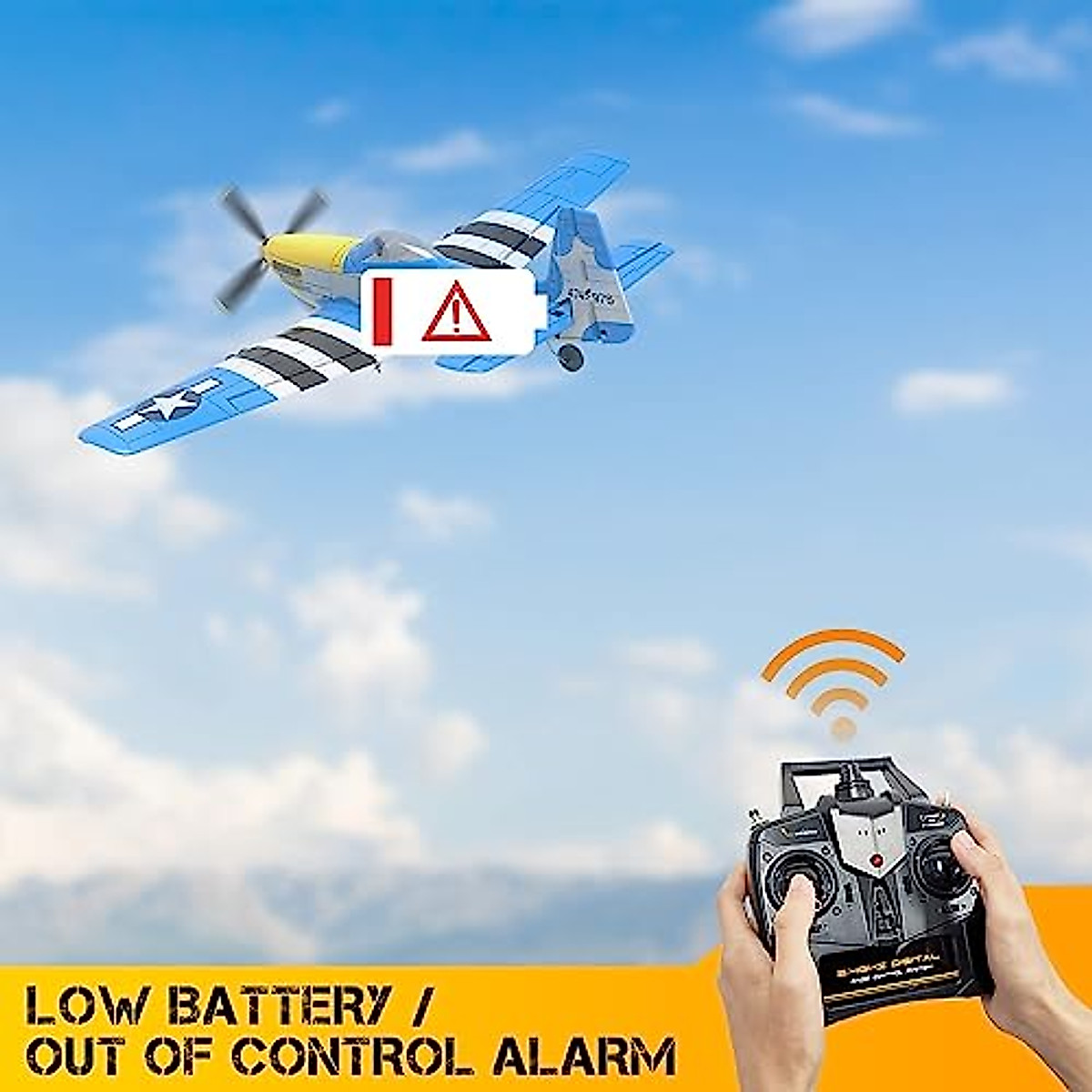 VOLANTEXRC RC Plane P51D Mustang RTF for Beginners, 2.4Ghz 4CH Remote Control Airplane Easy to Fly with Gyro Stabilization, Outdoor Hobby WWII Toy Gift for Kids & Adults (Blue)