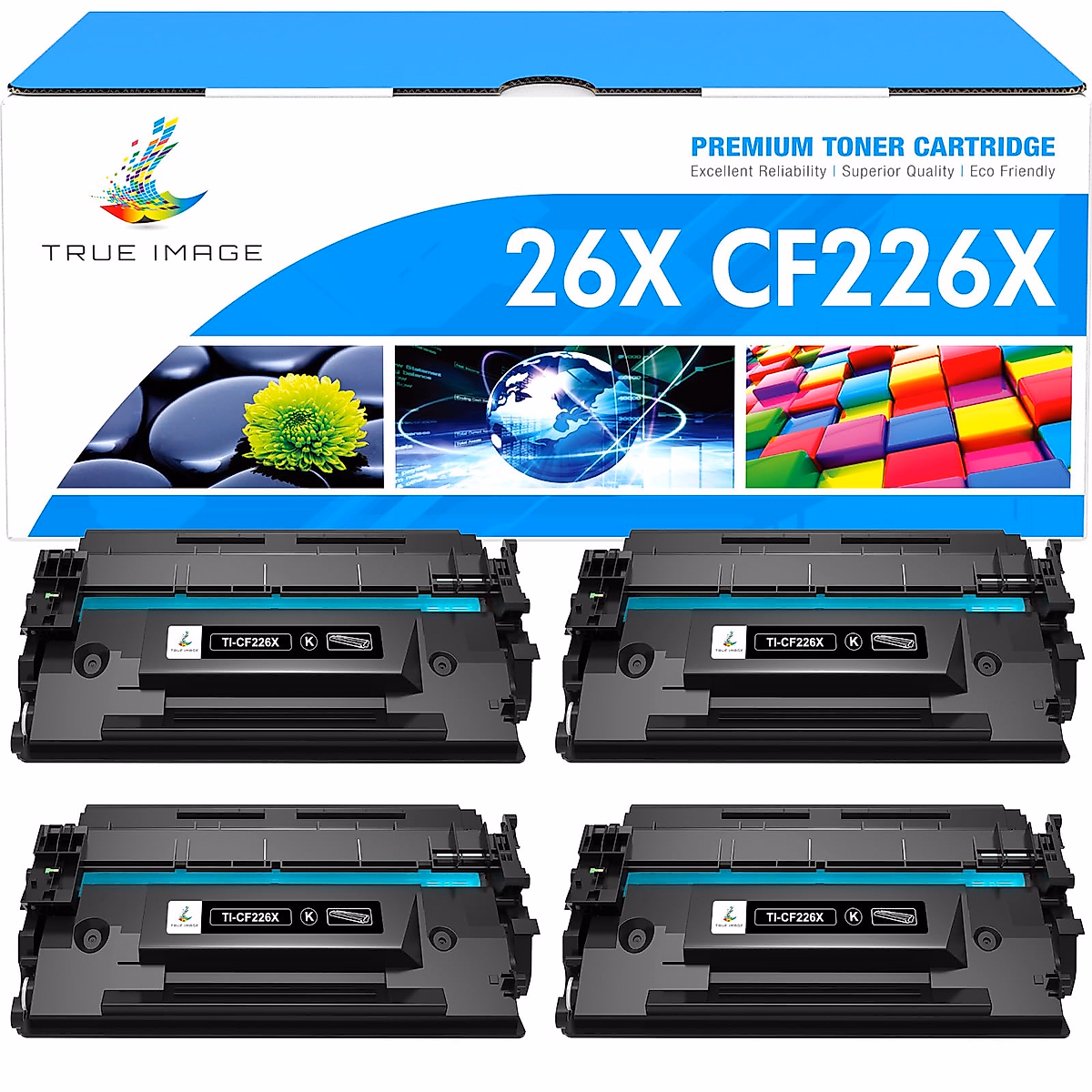 TRUE IMAGE Compatible Toner Cartridge 26X CF226X Replacement for HP 26A CF226A M402n M426fdw Pro M402dn MFP M426fdn M402dw M402 M426dw M426 M402d Printer Ink High Yield (Black, 4-Pack)