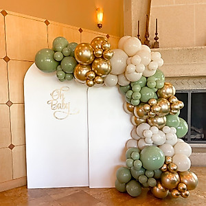 Sage Green and White Balloons Garland Arch Kit 164pcs Sage Green Sand White Chrome Gold Balloons for Baby Shower Bridal Shower Birthday Jungle Safari Party Decorations