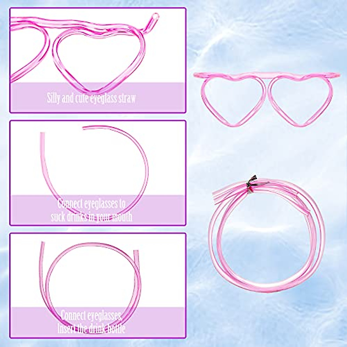 8PCS Silly Straw Glasses, Reusable Fun Loop Drinking Straw Eye Glasses, Novelty Eyeglasses Straw for Party Annual Meeting Parties Birthday (4 Colors Heart)