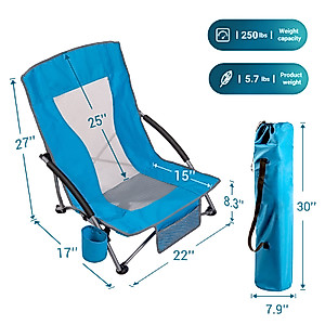 AsterOutdoor Low Sling Beach Chair Folding Lightweight Mesh Back Sand Chair for Camping Outdoor Lawn, Carry Bag Included, Supports 250lbs (2 Count)