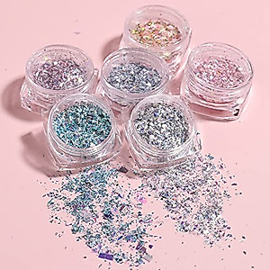6 Box/Set Holographic Nail Glitter Powder Nail Metallic Glitter Gold Nail Glitter Set Nail Decoration Nail Recovery Kit (B, One Size)