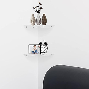 Ztexkee Acrylic Corner Floating Shelves, 2 Pack Acrylic Wall Mount Floating Corner Shelves Wall Storage Display Organizer for Bathroom Bedroom Living Room Kitchen Home Decor