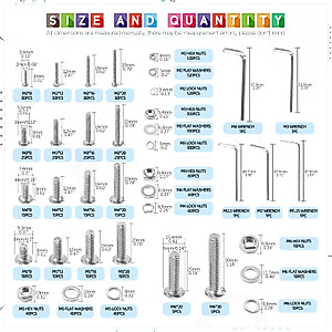 Glarks 1325Pcs M2 M3 M4 M5 M6 Button Head Screws 304 Stainless Steel Hex Socket Cap Screws Bolts and Nuts Washers Assortment Kit with Hex Wrench for Machinery Furniture Car Repair