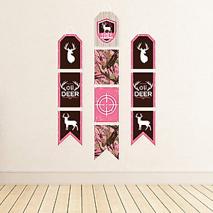 Big Dot of Happiness Pink Gone Hunting - Hanging Vertical Paper Door Banners - Deer Hunting Girl Camo Baby Shower or Birthday Party Wall Decoration Kit - Indoor Door Decor