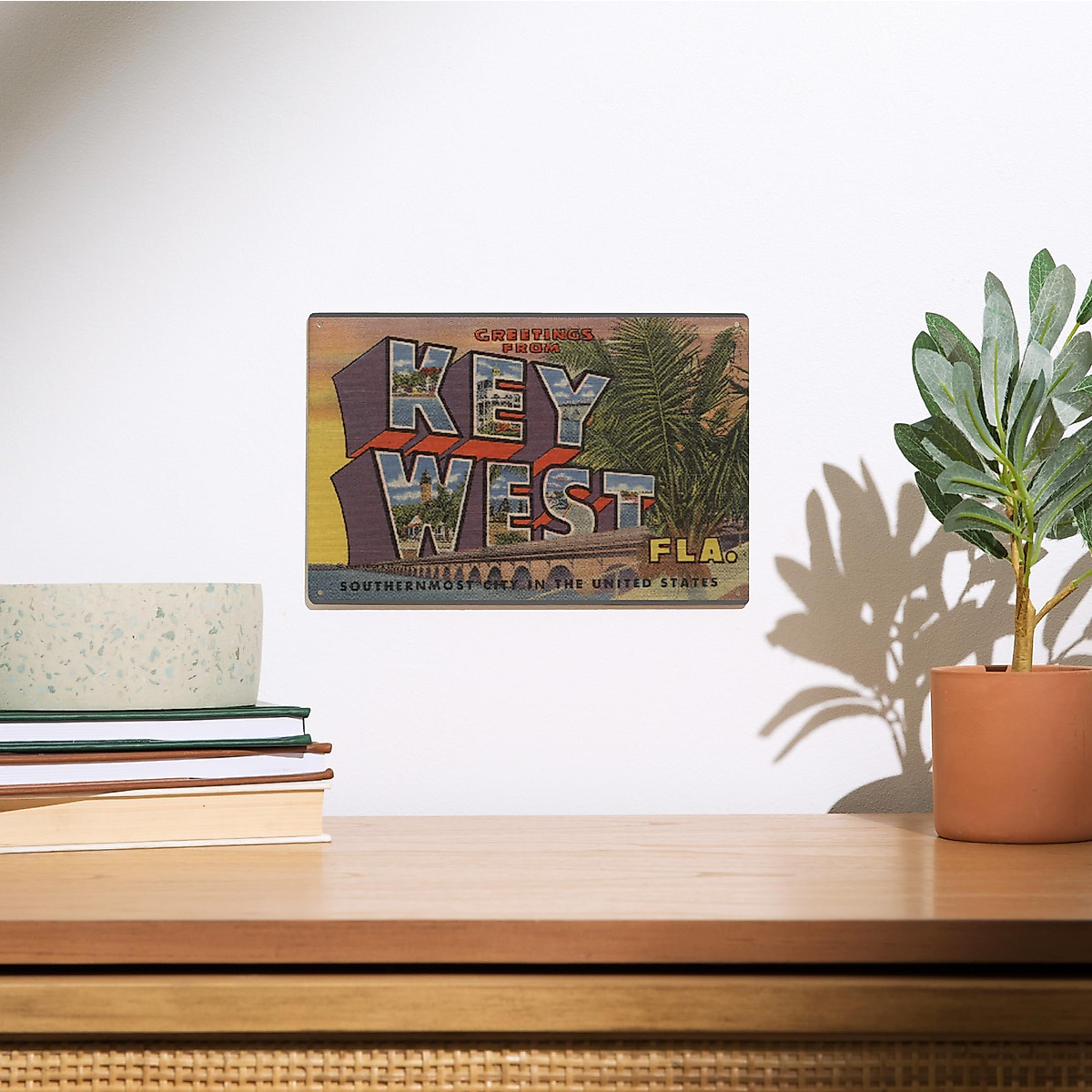 Lantern Press 6x9 Inch Wood Sign, Ready to Hang Wall Decor, Key West, Florida, Large Letter Scenes