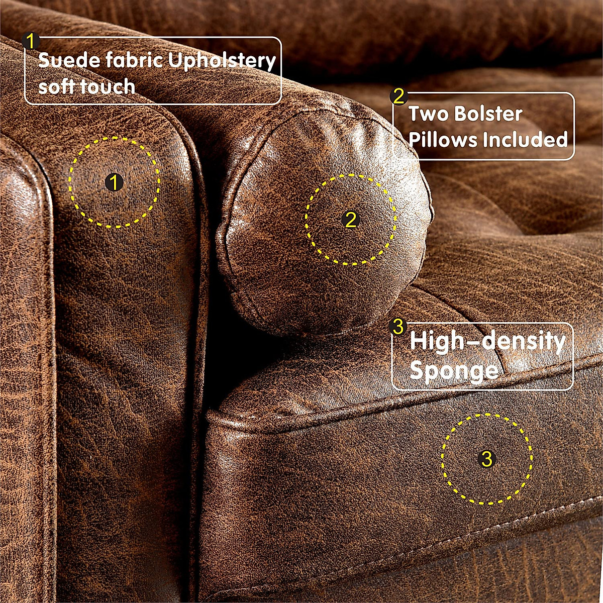 XIZZI Mid-Century Loveseat Sofa for Living Room,69.68" Small Couch for Small Spaces Bedroom with Solid Wooden Frame and High Density Sponge Cushion,Dark Brown