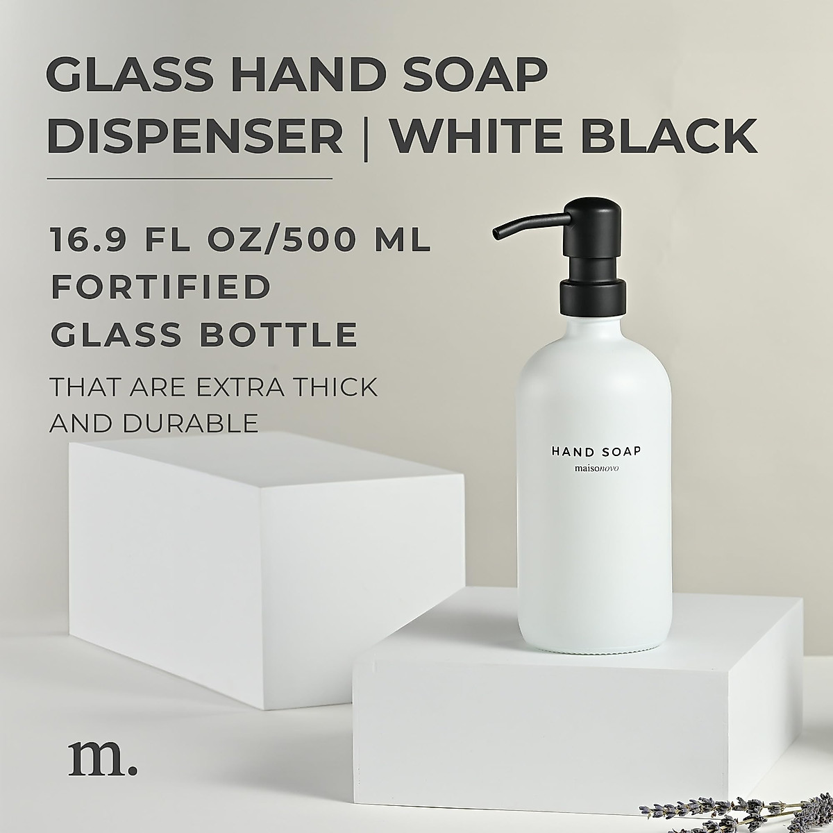 MaisoNovo Soap Dispenser 1-Piece Set | 16.9oz White Bottles with Black Stainless Steel Pump