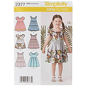 Simplicity Learn To Sew Patterned Girl's Dress Sewing Pattern Template, Sizes 3-8