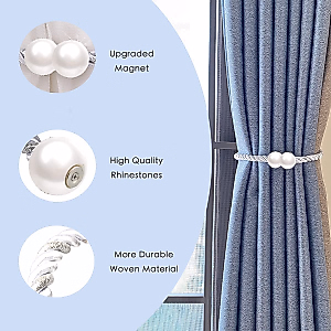 2 Pack Magnetic Curtain Tiebacks Convenient Drape Tie Backs Weave Holder for Window Draperies Hold Curtains Drape Ties Backs 16 inch Holdback (Sliver Gray)