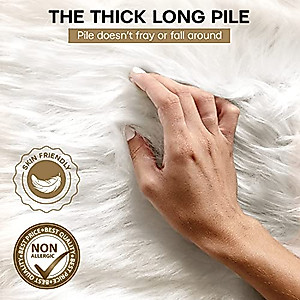 Premium Faux Sheepskin Fur Rug White - Large White Shag Rug - Best Extra Long Shag Pile Carpet for Bedroom Floor Sofa - Soft Fur Area Rug (2.3x5, White)