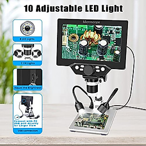 7 inch LCD Digital USB Microscope with 32G TF Card,Micsci 1200X Magnification 12MP 1080P Handheld Camera Video Recorder,PC View,Rechargeable Battery,Fill Lights for Coins PCB Soldering Circuit Board