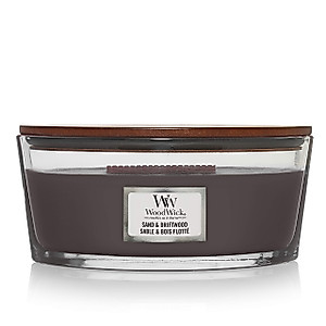 WoodWick Scented Candle with Crackling Wick | Sand & Driftwood Ellipse Candle | Long Burning Candles: Up to 50 Hours Burn Time | Perfect Gifts for Women