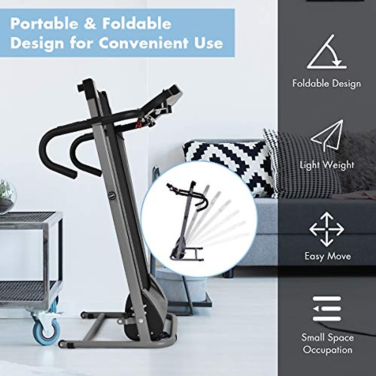 GYMAX Folding Treadmill, Electric Motorized Running Jogging Machine with LCD Monitor & Device Holder, Easy Assembly Heavy Duty Walking Treadmill for Home