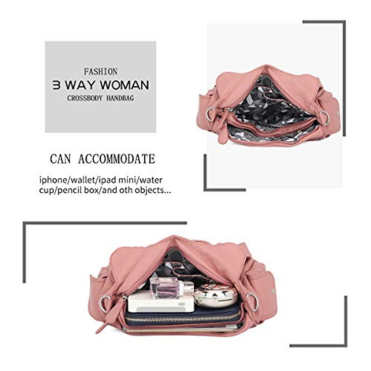 Angel Barcelo Roomy Fashion Hobo Womens Handbags Ladies Purse Satchel Shoulder Bags Tote Washed Leather Bag Pink