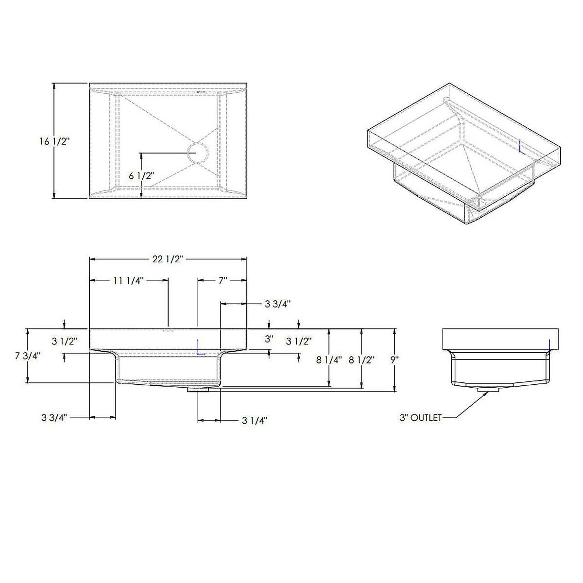 RecPro 9 Gallon RV Holding Tank 22 1/2" x 16 1/2" x 9" | Black Waste Water | 0450H | Made in America