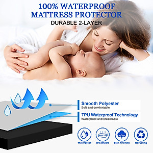 Sufdari King Size Mattress Protector,Waterproof Mattress Cover,18" Deep Pocket Mattress Protector,Dust Proof Bed Protector for Dogs/Cats/Pets/Kids-Black,King