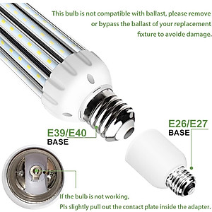 YGS-Tech Super Bright 54W LED Corn Light Bulb, E26/E39 Large Mogul Base, 6500K Daylight White, 400 Watt Equivalent for Indoor Large Area Lighting, Garage Factory Warehouse Backyard, HID, HPS
