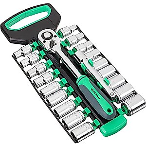 Amazon Brand - Denali 1/2-Inch, Drive Socket Set with Holder, 20-Piece