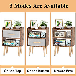 LUCKNOCK Night Stand with Drawer, Modern Bedside Table, Mid Century Nightstand with Open Storage Shelf, Small Bedside Tables for Bedroom, Sturdy Wood Bedroom Side Table, Rustic Brown