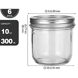 KAMOTA Wide Mouth Mason Jars 10 oz, 10oz Mason Jars Canning Jars Jelly Jars With Wide Mouth Lids and Bands, Ideal for Jam, Honey, Wedding Favors, Shower Favors, Baby Foods, 6 PACK…