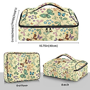 Kcldeci Insulated Thermal Food Carrier Insulated Casserole Carrier for Hot or Cold Food,Spring Golden Floral Insulated Tote Bag for Potluck Cookouts Parties Picnic,Lasagna Lugger