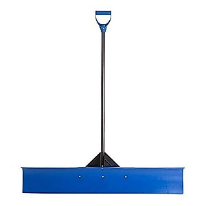 The Snowcaster 48 Inch Snow Pusher & Barn Shovel 48UPH | Heavy Duty 48” X 9.5” Polyethylene Blade | Snow Removal - Driveway, Doorway, Sidewalks | Commercial & Residential – Blue