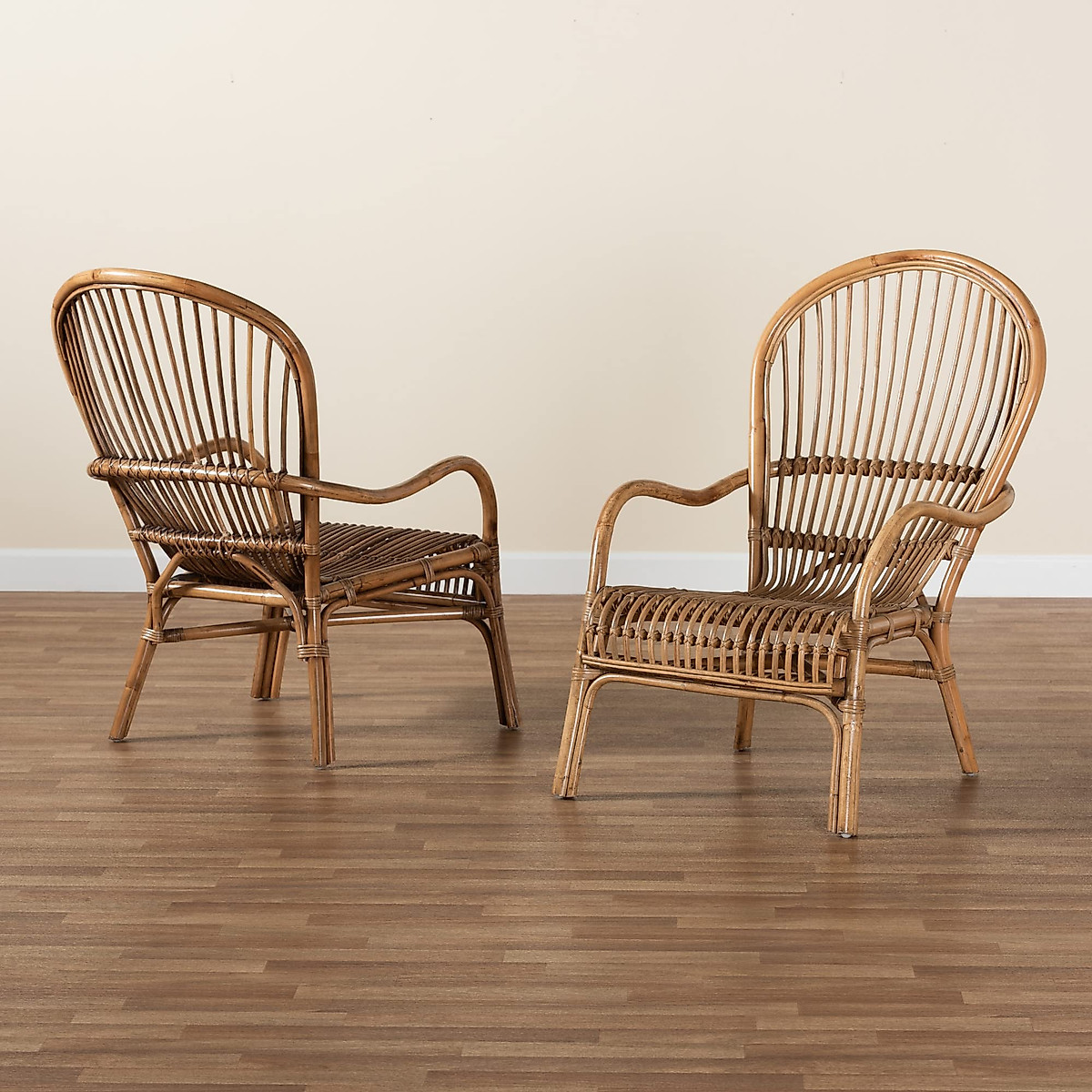 Baxton Studio Varali Chair, Set of 2, Natural Brown