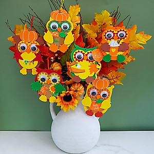 Winlyn 24 Sets Fall Craft Kits Thanksgiving Crafts DIY Fall Owl Ornaments Decoration Art Sets Autum Owl Maple Leaf Pumpkin Arts and Crafts Harvest Foam Stickers for Kids Halloween Classroom Activities