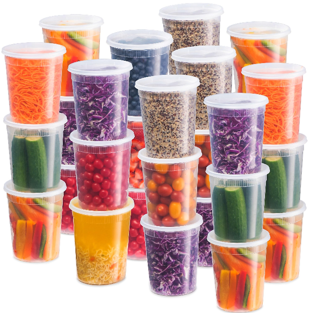 Plastic Deli Food Storage Containers With Leak-Proof Lids (24 Pack, 32 Oz) | Microwaveable Airtight Container For Soups, Snacks, Meal Prep, Salad, Ice Cream | BPA-Free Kitchen & Restaurant Supplies