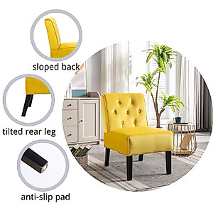 Freemax Velvet Fabric Accent Chair Armless Leisure Side Chair Cute Decorative Slipper Chair Small Tufted Single Sofa Chair for Living Room Bedroom Office Reading Room Nook (Yellow)