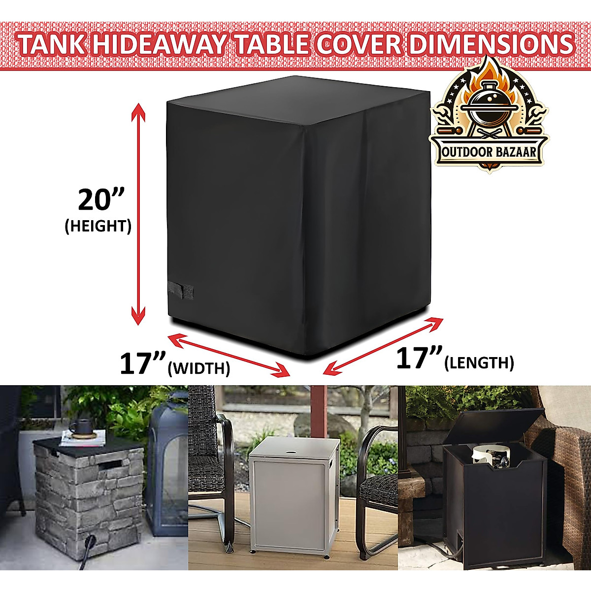 Outdoor Bazaar 17 Inch Square Cover for Tank Hideaway Tables from Bond Manufacturing Model 67635, Endless Summer ZAZ1801M, Cosiest Wicker Tank Table and Others