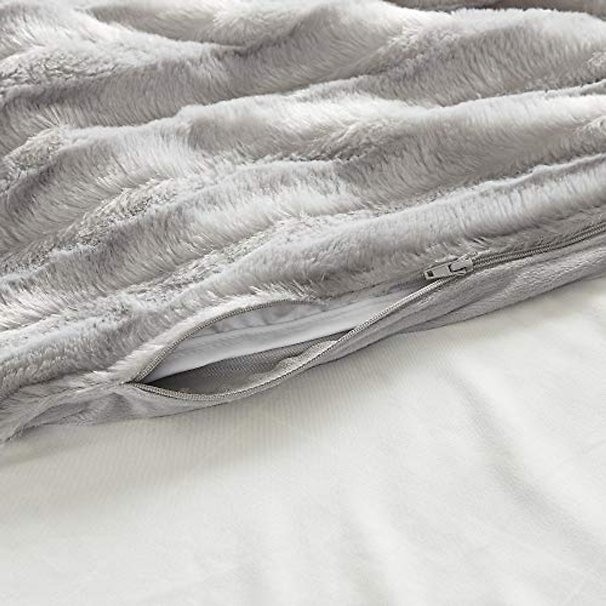 Beautyrest Duke Weighted Adult, Faux Fur, Glass Beads Filling, and Removable Cover Calming Heavy Blankets, 60x70-12lbs, Grey