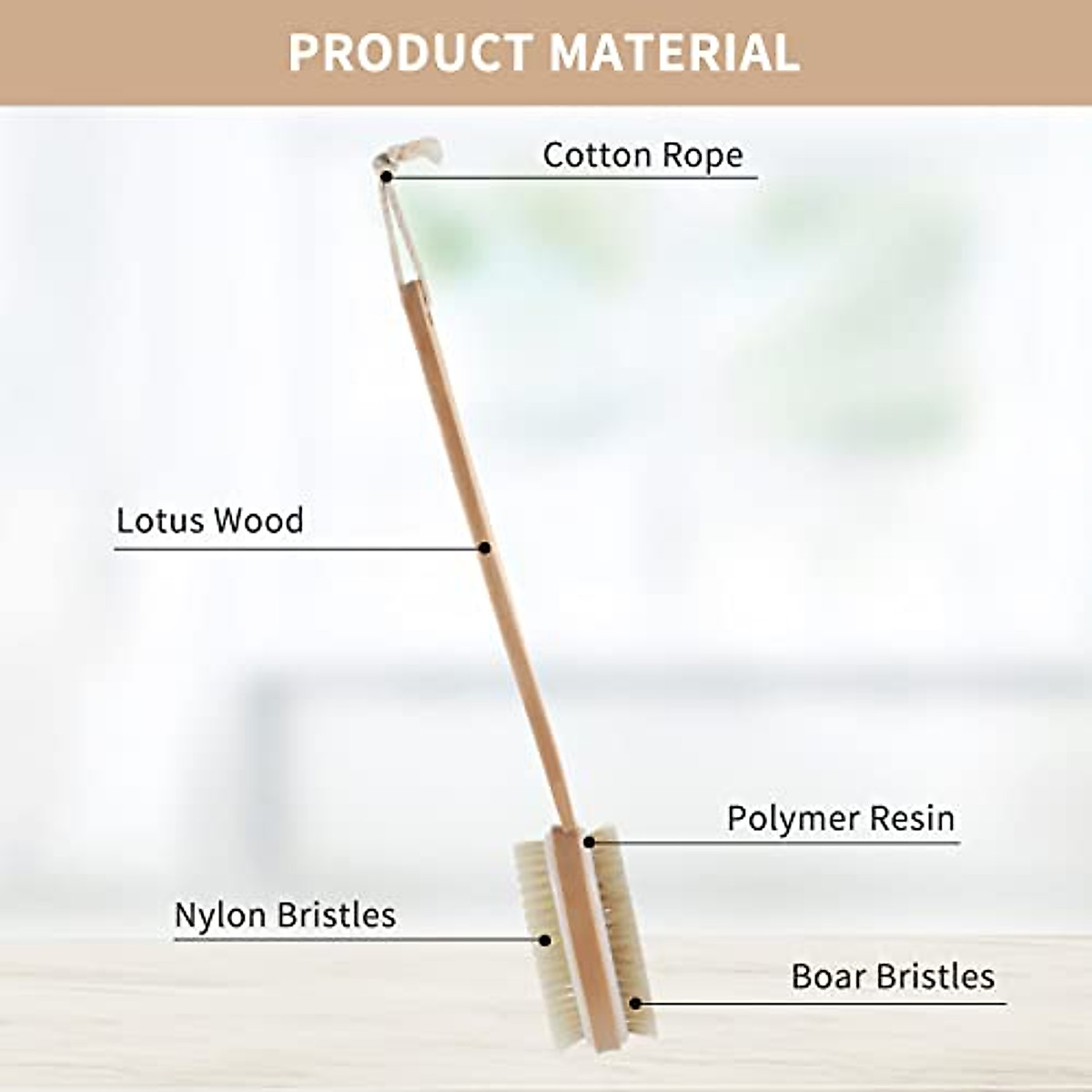 Detachable Dual-Sided Long Handle Shower Bath Brush with Soft and Stiff Bristles Back Scrubber Body Exfoliator Dry Brush Mlifasty