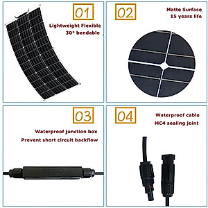 Semi-Flexible Solar Panels(150w/300w/450w/600w), Waterproof Battery Charger 40a, 12v Battery Energy Charging, Easy Installation, for Boat, Car, House, Garden, Shed,600W