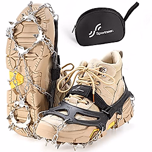 Crampons Ice Cleats, Sportneer Snow Cleats for Shoes and Boots Ice Shoes Grippers with 19 Stainless Steel Spikes Crampons for Hiking Boots Women Men Hiking Fishing Walking