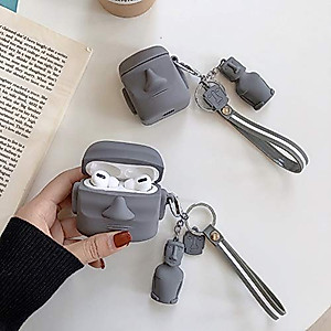 for Apple Airpods Pro and 1/2 Charging Case Easter Island Statues Silicone Cover and Pendant Keychain 3D Lovely Stone Man Father and Son (Airpods Pro)