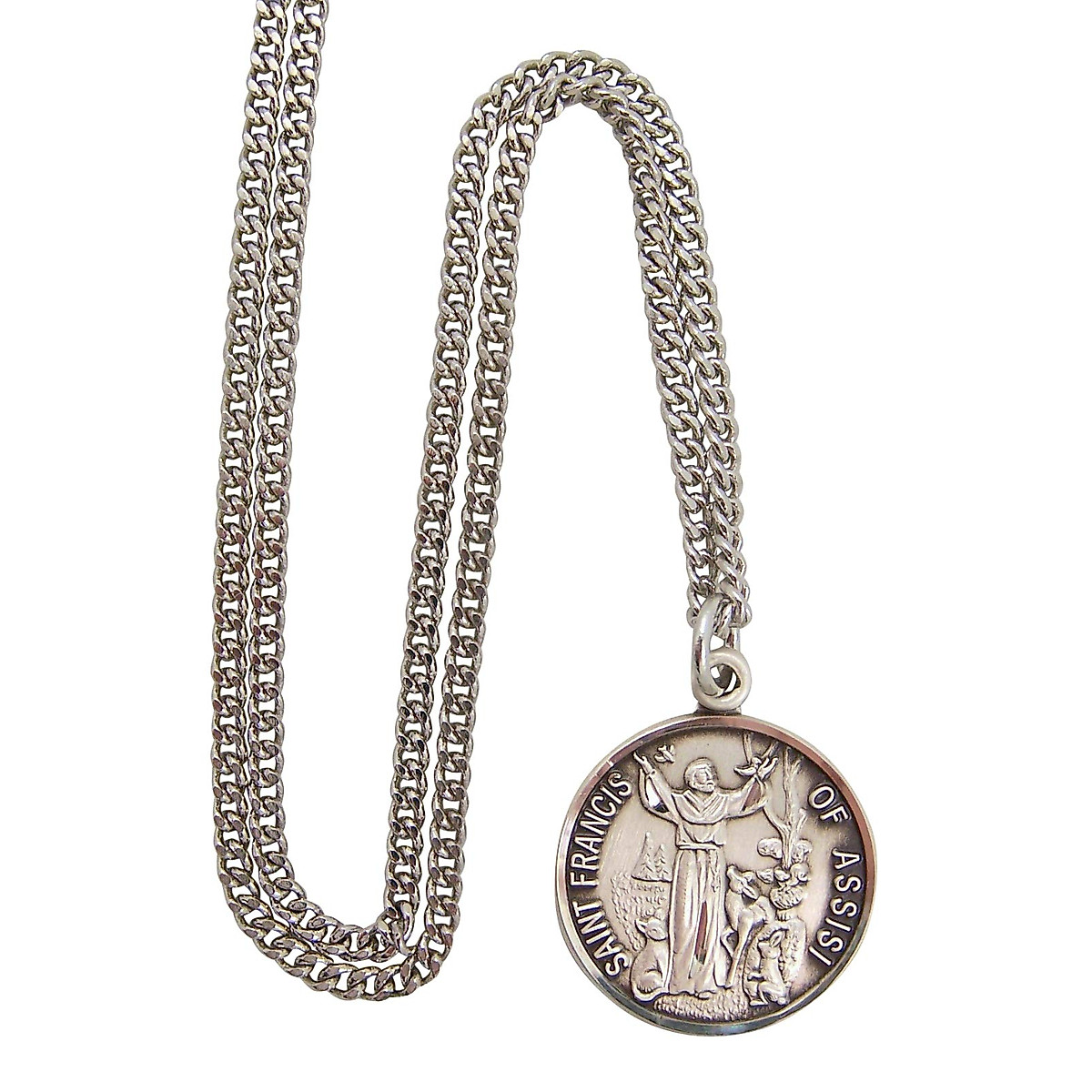 Sterling Silver Catholic Patron Saint Francis of Assisi Round Medal Pendant, 13/16 Inch