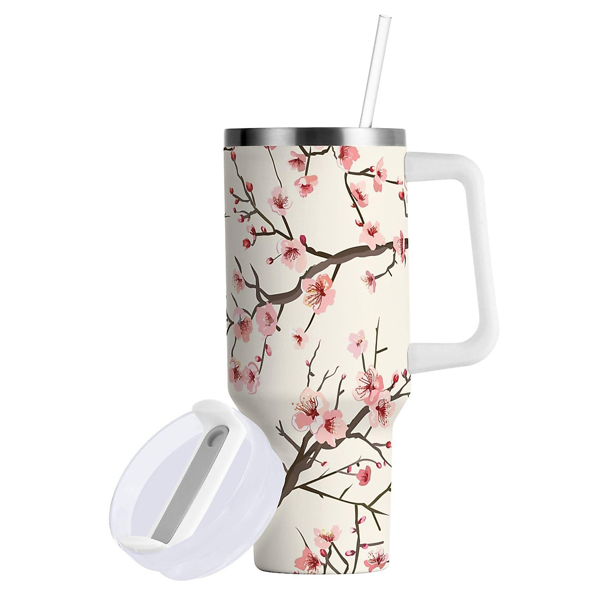 ALAZA Cherry Blossom Sakura Flower Floral 40 oz Tumbler Stainless Steel Water Bottle Vacuum Insulated Cup with Straw Lid & Handle For Travel Car Cup Holder